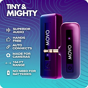 Movo Wireless Mini Camera Microphone for Video Recording- 2.4Ghz Wireless Transmitter with Clip on Lavalier Microphone for DSLR, Mirrorless Camera- Compact Lapel Mic (164FT Range, 10-Hr Battery Life)