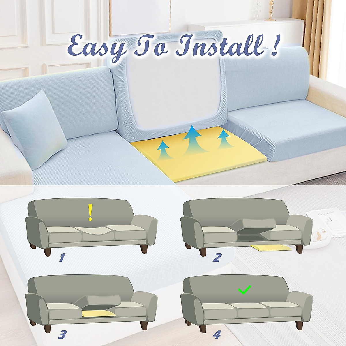 RunNico 20" x 20" Foam Cushion Couch Cushion Support - High-Density Living Room Sofa Sag Support - Anti Slip Sag Repair Replacement for Sofa Couch Loveseat Chair (2, yellow)