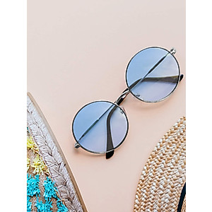 Blulu 10 Pairs John Hippie Sunglasses Retro Round 60's Style Circle Sunglasses Eyewear for Men Women Costumes Parties Gifts(Silver Frame)