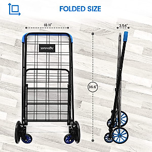 SereneLife Shopping Supermarket Cart with 360 Rolling Swivel Wheels, Collapsible Design, Double Basket Compartment, Heavy Duty Shopping Cart, Utility Cart for Grocery, Laundry, Luggage, Blue: