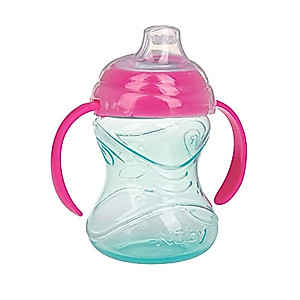 Nuby 3 Piece No-Spill Grip N’ Sip Silicone Cup with Soft Flex Spout, 2 Handle with Clik It Lock Feature, Girl,10 Ounce, Light Pink, Bright Pink, Purple, Aqua Light Pink, Bright Pink, Purple, Aqua