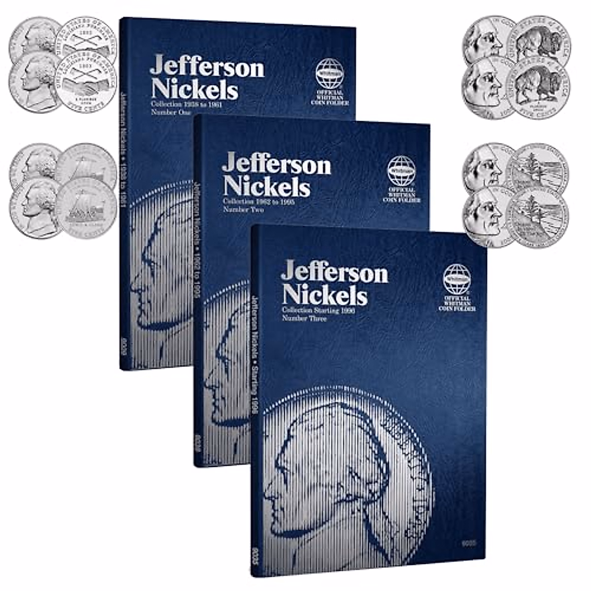 1938 - to Present - Whitman Jefferson Nickel 3 Book Set with 2004 and 2005 P, D Nickels 8 Coin Set Nickel Seller Uncirculated