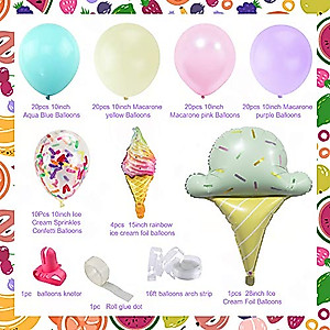 Pastel Sweet Ice Cream Party Balloons Arch Garland Kit, Macaron Popsicle Confetti Foil Balloons Summer Ice Cream Theme Party Decor for Kids Birthday Baby Shower Two Sweet Donut Grow Up Party Supplies