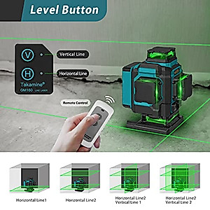 Takamine 16 Lines Green Laser Level Pro, 4x360° 4D Green Cross Line Professional Laser for Construction, Two 360° Vertical and Two 360° Horizontal Laser Level Pulse Mode & Remote Controller