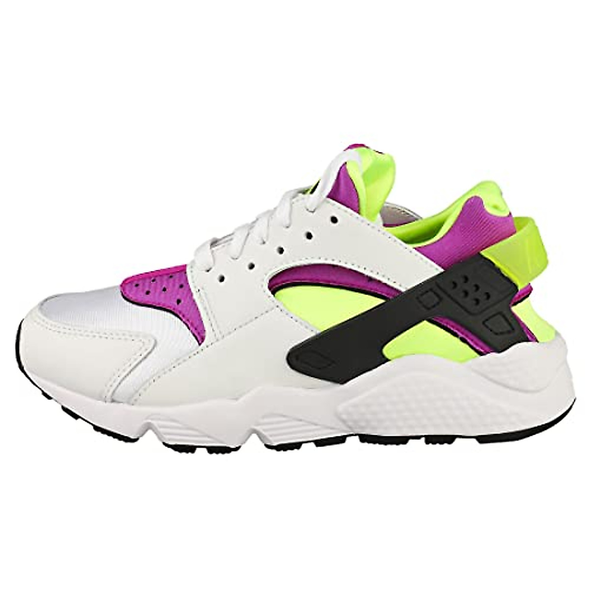 Nike Women's Air Huarache Run Sneakers, White/Neon Yellow/Magenta, 7.5