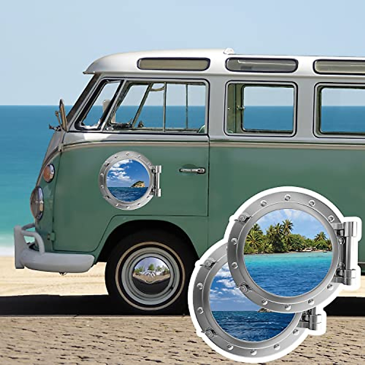 2 Pcs Cruise Door Decorations, Porthole Cruise Door Magnets 10 '' Set Palm Tree Cruise Dolphin Turtle The Sea Nature Scenery Fridge Decor for Carnival Cruise Car