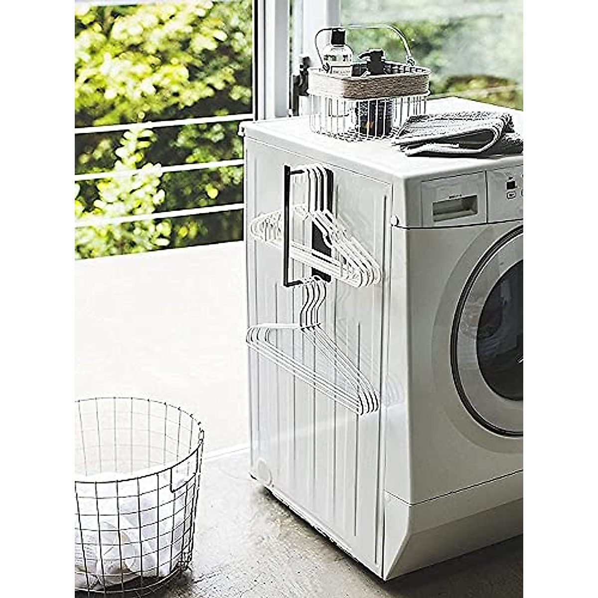 N/B Hanger Organizer, heaohu Single Row Large Capacity Multifunctional Magnetic Washing Machine Clothes Hangers Storage Rack, Artifact Balcony Finishing Clothing Rack Clip Free Punch Racks White