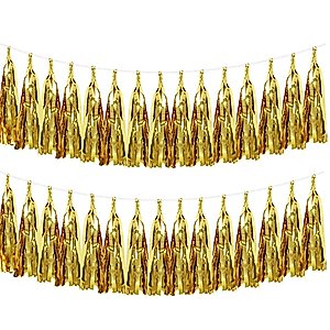 TONIFUL 30Pcs Shiny Gold Foil Tassels Garland Paper Fringe Banner DIY Metallic Foil Hanging Garland Kit Decorations for Birthday Bridal Shower Christmas Party Table Wall Backdrop Party Supplies
