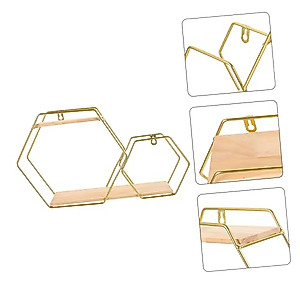 Garneck Modern Style Wall Holder Wall Mounted Floating Shelf Golden Iron Wood Living Room Storage Rack Shelves for Wall Decor