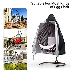 Mrrihand Patio Swing Chair Cover, Waterproof Egg Chair Covers for Outdoor Furniture, Outdoor Windproof Swing Egg Chair Covers with Zipper & Drawstring (74.8”H X 45.3”W, Black)