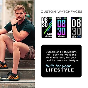 Itech Active Smartwatch Fitness Tracker, Heart Rate, Step Counter, Sleep Monitor, Notifications, Waterproof for Men, Compatible with iPhone and Android