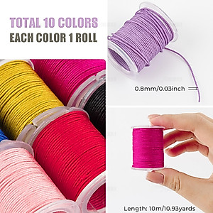 AUEAR, 10 Pack 0.8mm Jewelry Nylon Cord for Jewelry Making Chinese Knot Bracelet String Beading Thread 10 Rolls