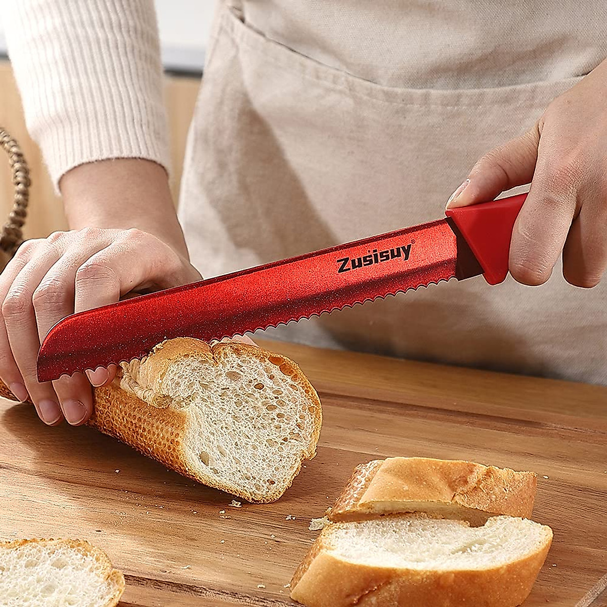 Zusisuy Red Professional Kitchen Knife Chef Set, Kitchen Knife Set Stainless Steel, Kitchen Knife Set Dishwasher Safe with Sheathes