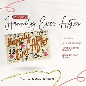 Pretty Robes Happily Ever After Clutch for Wedding Day, Beaded Bride Purse for Bachelorette, Bride Clutch Bag, Bridal Shower & Engagement Gifts for Bride To Be