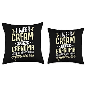 DDD Fighter Survivor Cream Ribbon Degenerative Disc Disease Ninja I Wear Cream for My Grandma Throw Pillow, 16x16, Multicolor