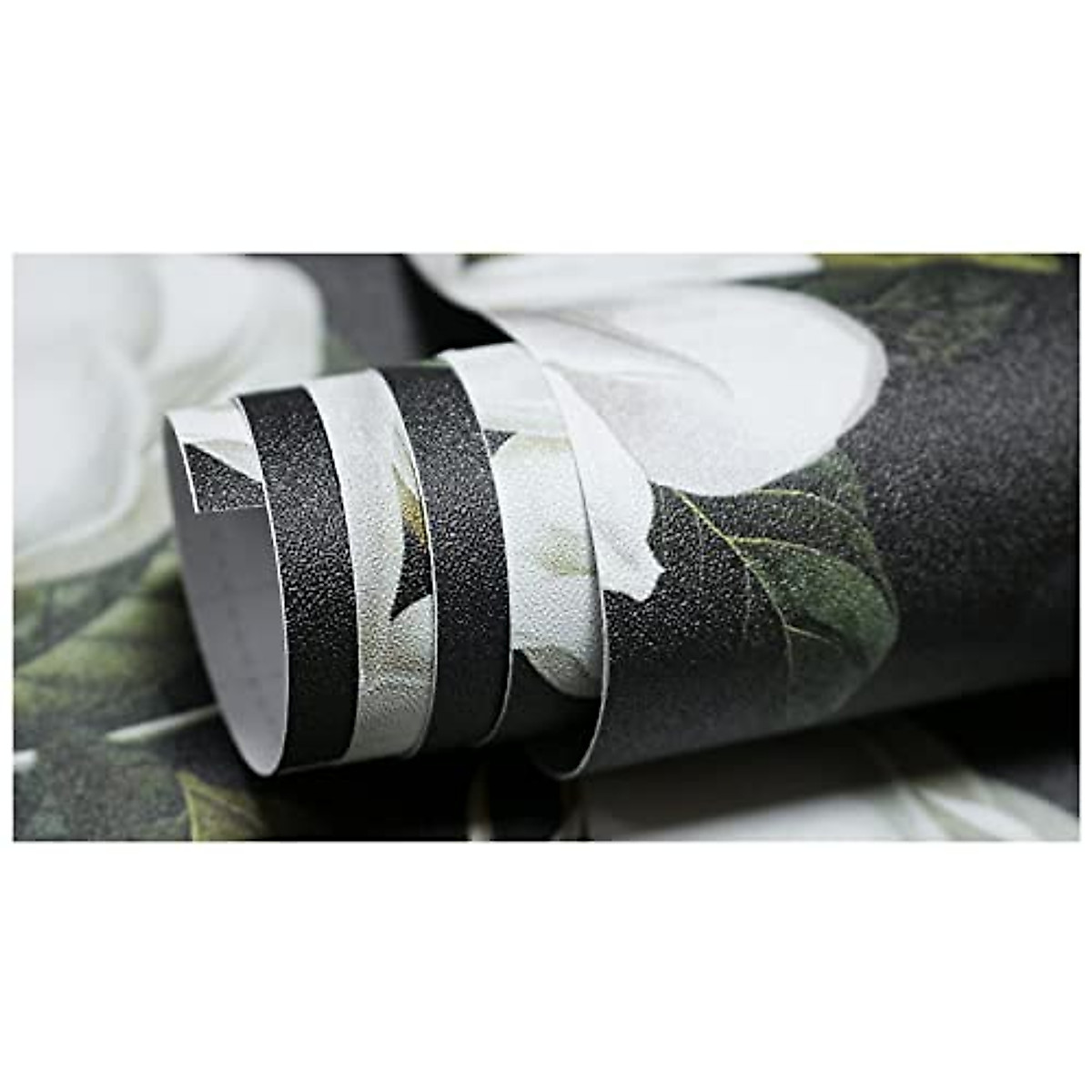 HAOKHOME 93169-1 Peel and Stick Gardenia Floral Wallpaper Removable Black/White/Green Vinyl Self Adhesive Mural 17.7in x 9.8ft