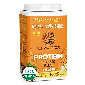 Sunwarrior Vegan Organic Protein Powder Plant-based | 5 Superfood Quinoa Chia Seed Soy Free Dairy Free Gluten Free Synthetic Free NON-GMO | Vanilla 30 Servings | Classic Plus