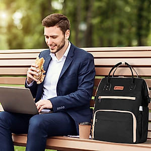 SIMBOOM Lunch Backpack for Women, Nurse Work Backpack for Men with Insulated Cooler Lunch Box, 17 Inch Laptop Backpack with USB Port (Black)