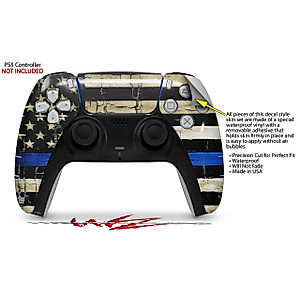 WraptorSkinz Skin Wrap compatible with Sony PS5 DualSense Controller Painted Faded Cracked Blue Line Stripe USA American Flag (CONTROLLER NOT INCLUDED)