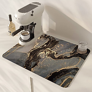 Coffee Bar Mat,12x20" Rubber Backed Absorbent Dish Drying Mat for Kitchen Counter-Coffee Bar Accessories Fit Under Coffee Maker Coffee Machine Coffee Pot Espresso Machine Dish Rack Black