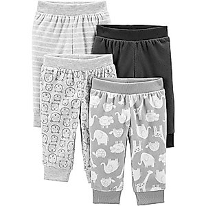 Simple Joys by Carter's Unisex Babies' Fleece Pants, Pack of 4, Grey/Animal, 6-9 Months