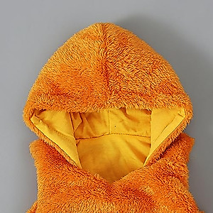 FreshBeautiCity Baby Pumpkin Costume Halloween Cartoon Print Fuzzy Sleeveless Hood Cosplay Clothes For Toddler Boys Girls