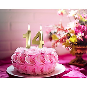 Gold 14th & 41 Birthday Candles,Gold Number 14 Cake Topper for Birthday Decorations Party Decoration