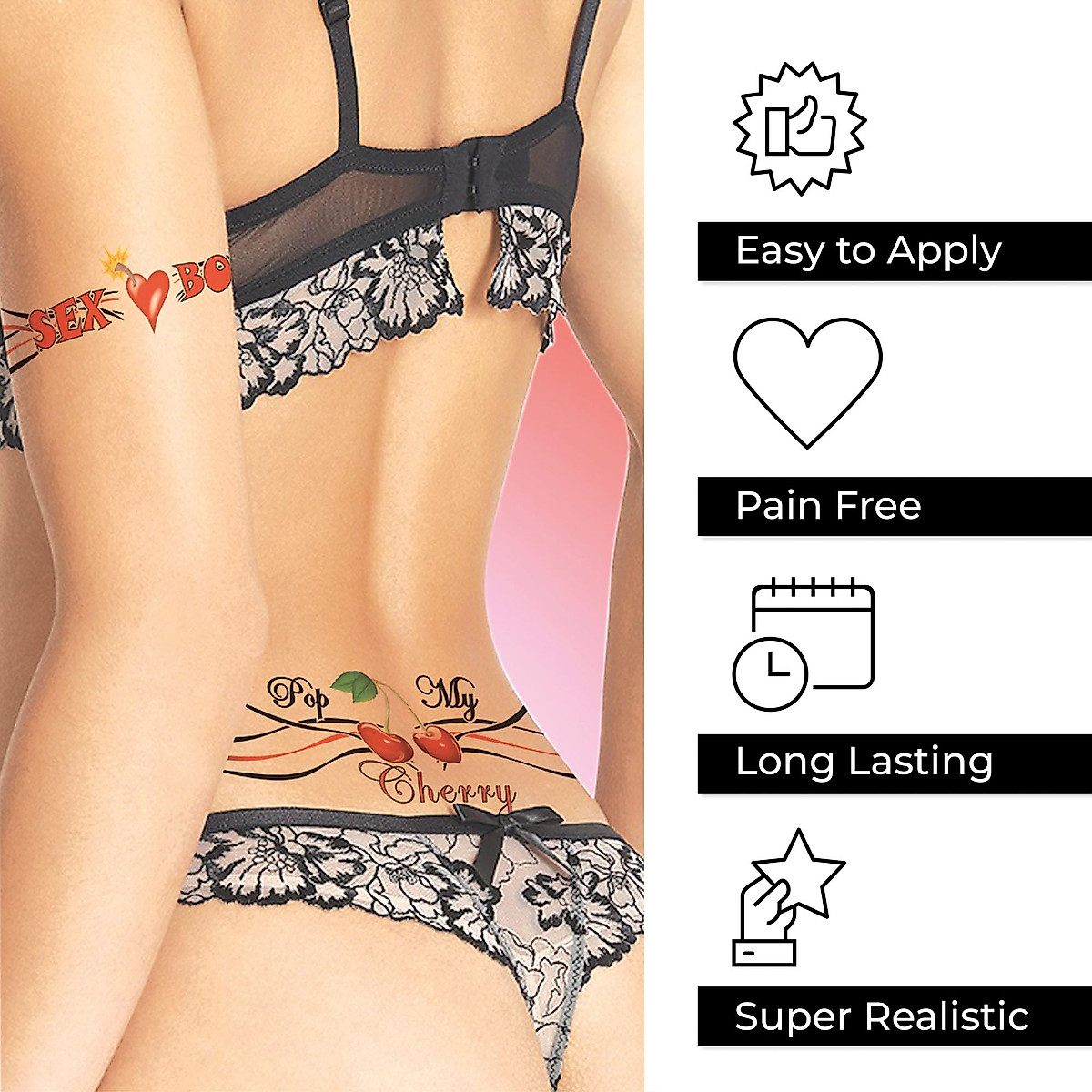 8 Extra Large Sexy Naughty Temporary Tattoos for Women Ladies - Adult Fun for Lower Back Legs Arms Stomach