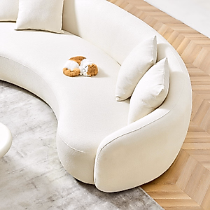 VnndeNest 101'' Sofa Couch, Modern Curved Half Moon Sectional Sofa, Teddy Fleece Boucle 5-Seat Sofa Couch with 4 Throw Pillows, Luxury Comfy Sofa for Living Room, Bedroom, Office, Apartment, Beige