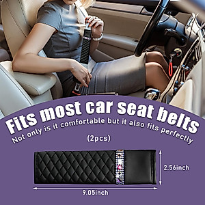 Ziciner 2PCS Leather Seat Belt Cover, Sparkling Rhinestone Seat Belt Covers for Women, Soft Harness Pads Strap Helps Protect Your Neck & Shoulder, Auto Interior Accessories for Adult Kid (Black)