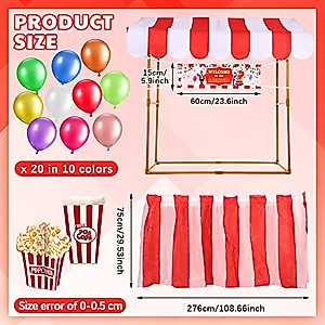 Jutom 45 Pcs Carnival Tabletop Decorating Kit Carnival Circus Concession Stand Decor Red White Striped Table Skirt Welcome to The Carnival Banner Popcorn Boxes Balloon for Carnival Party Decor