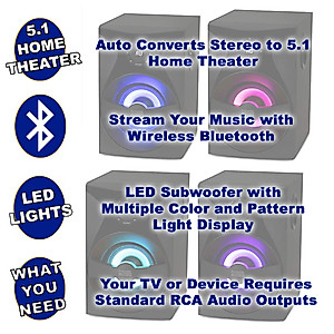 Acoustic Audio Bluetooth 5.1 Speaker System with Sub Light FM and Optical Input Home Theater 6 Speaker Set