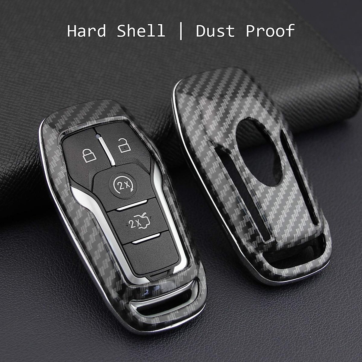 JEYODA ABS Smart keyless Entry Remote Key Fob Carbon Fibre Car Key Shell For Ford F150 Mondeo Mustang Edge Fusion Lincoln MKC MKZ MKX(Shell With Keychian)