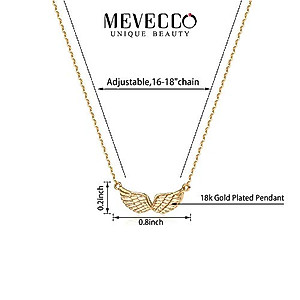 MEVECCO Gold Angel Wings Pendant Necklace,18K Gold Filled Cute Tiny Guardian Angel Charm Necklace,Dainty Simple Minimalist Necklace for Women