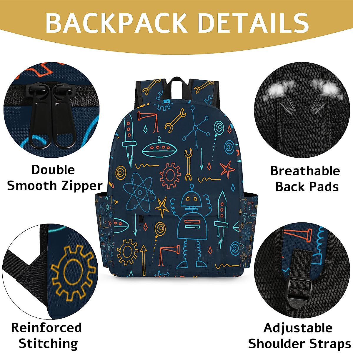 Toddler Backpack for Boys Girls, Kids Backpacks for Preschool, Kindergarten, Elementary School with Padded Back, Sturdy School Bags Children Bookbags Casual Travel Back Pack (Robot)