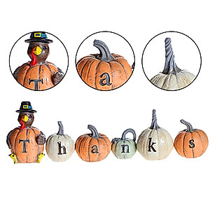 MorTime Thanksgiving Decorations Hand-Painted Turkey Pumpkin with Engraved Thanks, Set of 6 Tabletop Fall Autumn Decor for Living Room Bedroom Kitchen Thanksgiving Harvest Day