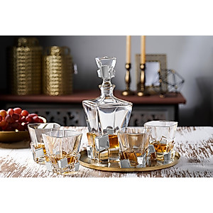 Barski - European Quality Glass - Crystal - Set of 6 - Square Shaped - Double Old Fashioned Tumblers - DOF - 11.7 oz. - with Platinum Ice Cubes Design - Glasses are Made in Europe