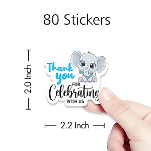 Cute Thank You for Celebrating with Us Blue Elephant Boy Thank You Stickers Labels,Elephant Party Sticker for Elephant Theme Boy Birthday Party Favor Label Decorations