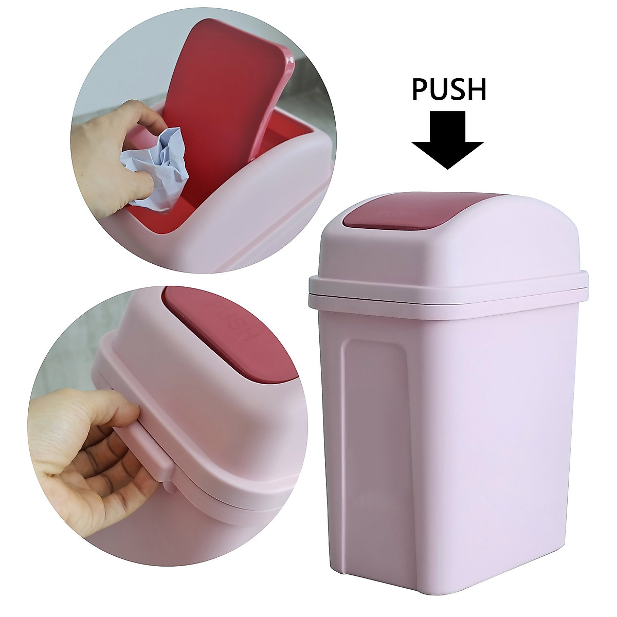 Teyyvn 7 Liter / 1.8 Gallon Plastic Trash Can, Small Garbage Can with Swing Lid (Pink)