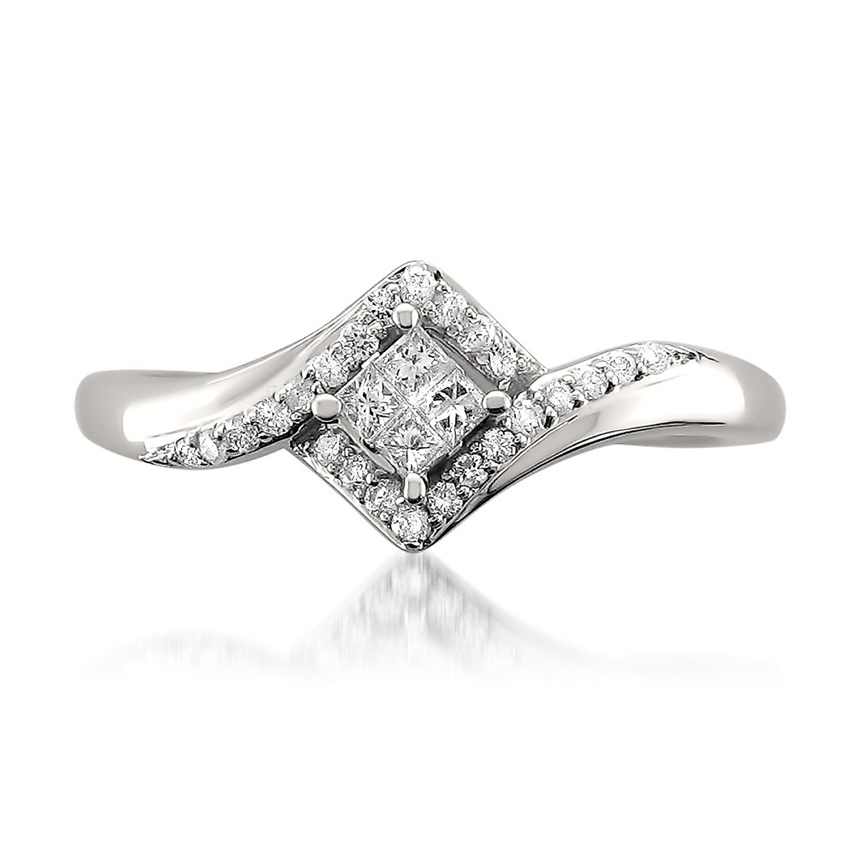 Beyond Brilliance 1/4 Carat Diamond, Invisible-Set 14K White Gold Princess Cut & Round Diamond Invisible-Set Engagement Ring (I-J, I1-I2)