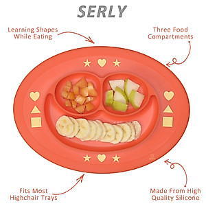 SERLY Baby Plates 2 Pack (Red/Green) - 100% Silicone Suction Plates for Babies - Baby Plates - Suction Plates for Toddlers - Toddler Plates - Baby Plates Microwave Dishwasher Safe - Learning Shapes