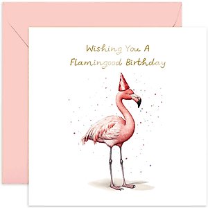 Old English Co. Flamingood Birthday Card for Her - Fun Flamingo Party Hat Birthday Card for Mum, Dad, Daughter, Son - Gold Foil Birthday Card for Women and Men | Blank Inside with Envelope