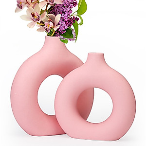 2-Pack Light Pink Ceramic Vase for Modern Home Decor, Round Matte Pampas Flower Vases Minimalist Nordic Boho Ins Style for Wedding Dinner Table Party Living Room Office Bedroom, Vase Decorative
