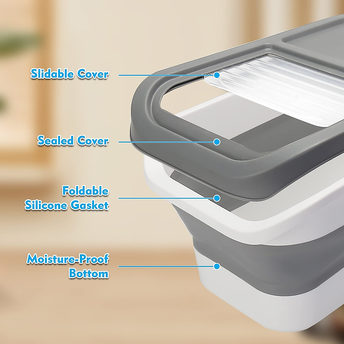 Micnaron Dog Food Storage Container, 13 LB Collapsible Pet Food Container Airtight Food Storage Bin with Lids Locking Bowl Kitchen Cereal Rice Dry Holder with Bowl & Shovel & Measuring Cup