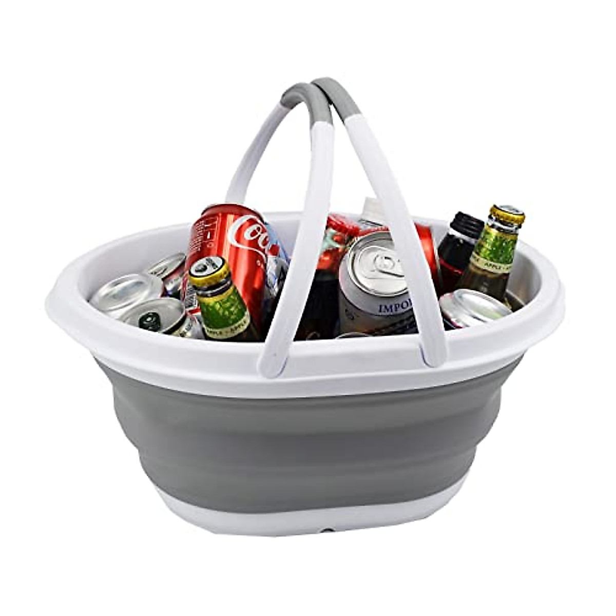 SAMMART 11L (2.9 Gallon) Collapsible Basket with Handle - Portable Outdoor Picnic Basket / Crater - Foldable Shopping Bag - Space Saving Storage Container (Lake Green + Grey)