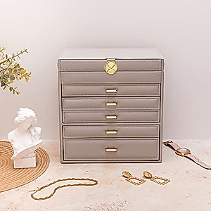 Vlando 6 Tier Large Jewelry Box for Women - Huge Jewelry Organizer Box with Mirror, Large Jewelry Storage Organizer for Necklace Ring Bracelet and Watch, Gift for Loved Ones - White