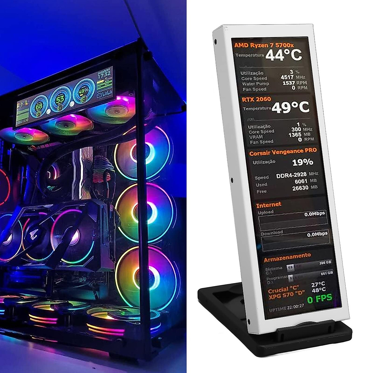 7.9 Inch CPU Hardware Temperature Monitor External Expansion Display, IPS CPU GPU SSD Data Temperature Monitor Panel for PC ARGB Computer Case Secondary Screen