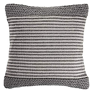 LR Home Farmhouse Striped and Textured Throw Pillow Area Rug, 20" x 20", Gray/Ivory