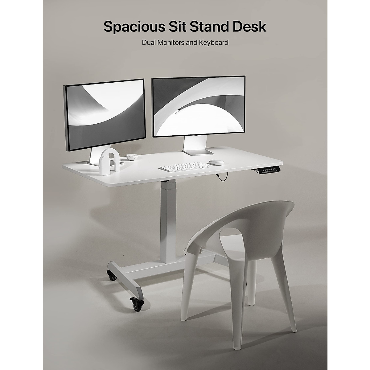 OCOMMO Spacious and Automatic Height Adjustable 47.3 Inch Mobile Workstation Table for Home Office or Office Desk, Sit to Stand Up Tabletop Computer and Monitor Desk, White