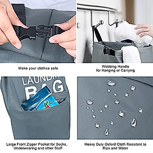 Ansamly Laundry Bag Backpack with Adjustable Shoulder Straps and Pocket,Suitable for Dorm Room Essentials,Portable Heavy Duty 71L Clothes Hamper for College,Travel, Laundromat,Apartment,Dark Grey